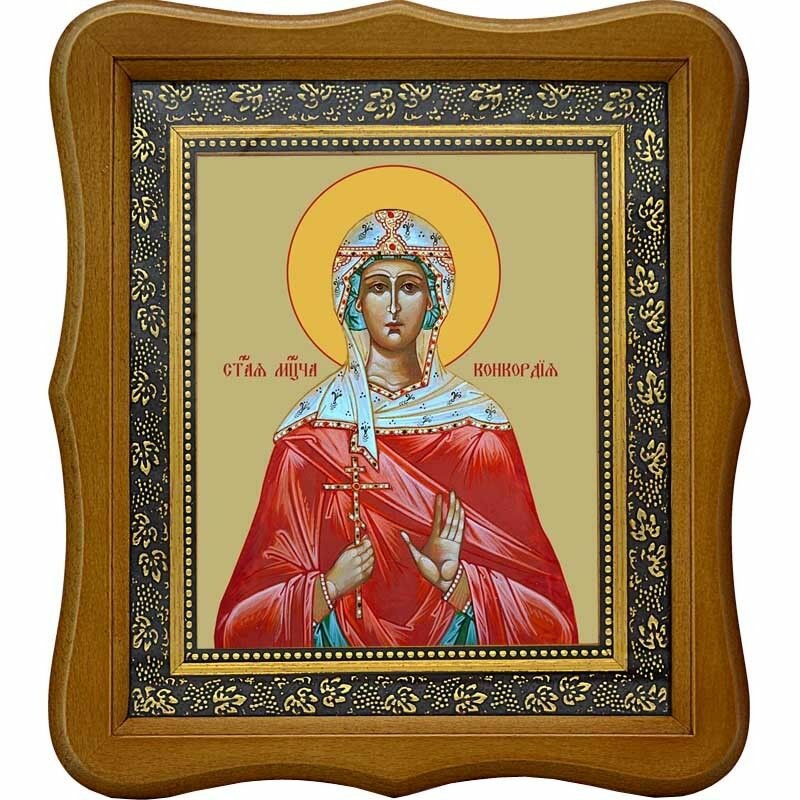 Конкордия Римская мученица. Икона на холсте. (15 х 18 см / В фигурном киоте)