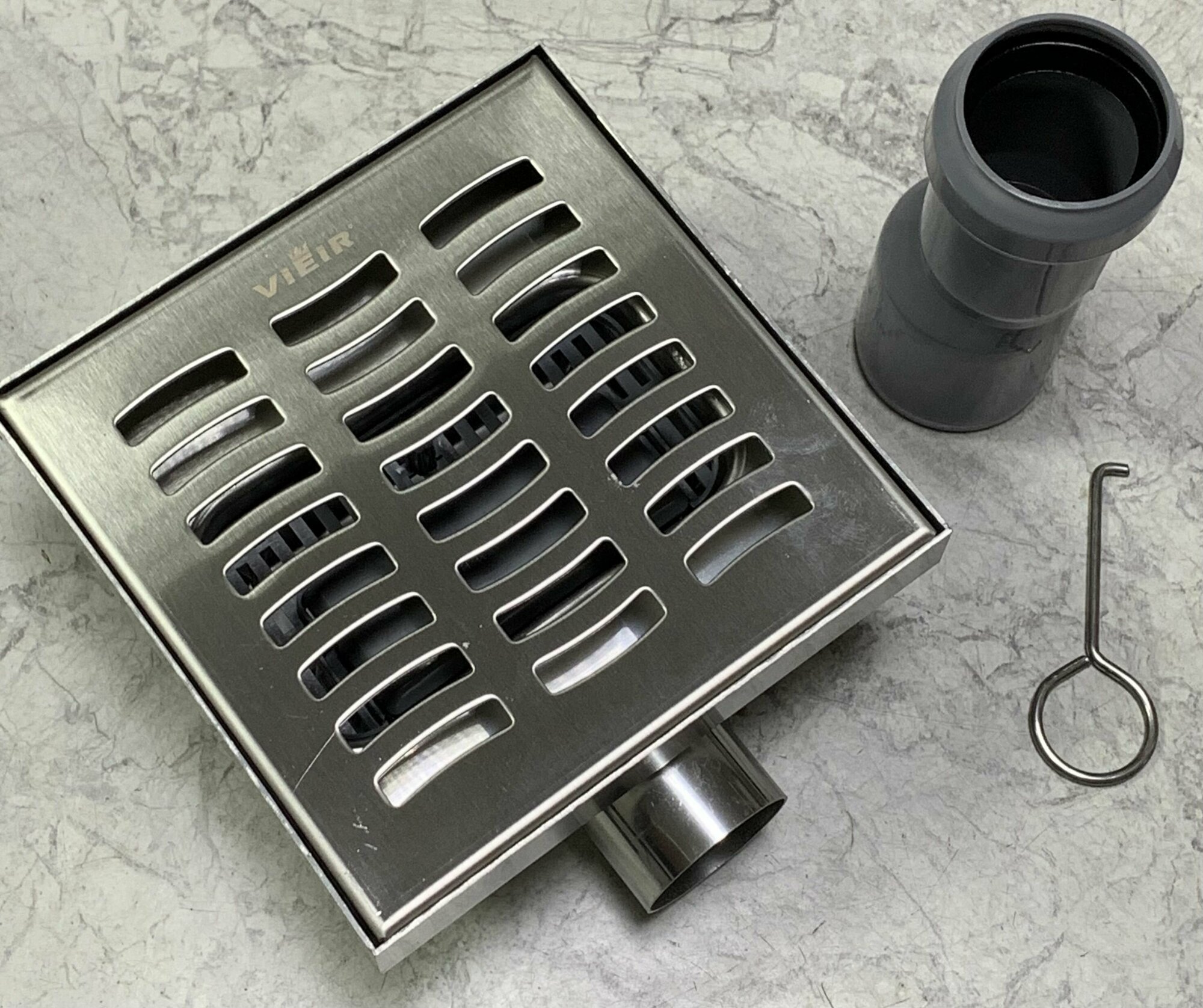 Трап 50 150*150 Vieir VER15A с сухим затвором, горизонтальный нерегулируемый, с решёткой из нержавеющей стали