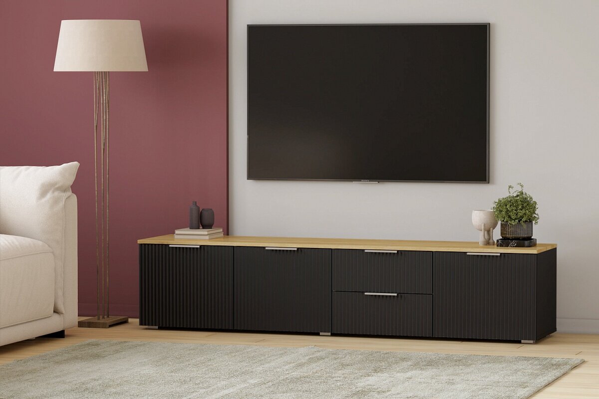 Тумба под МебельЛэнд24 ТВ Салерно 1 Черный 197x42x43