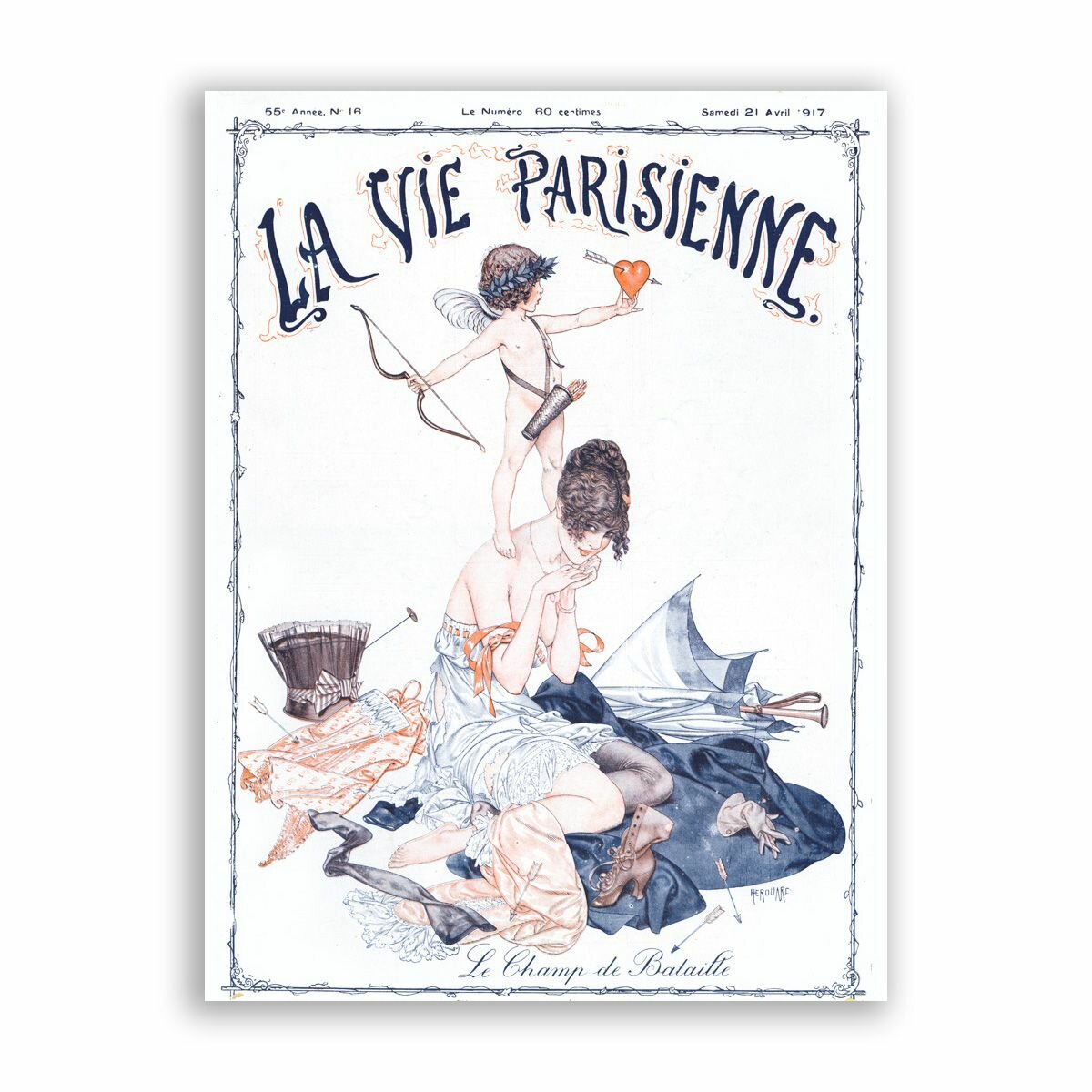 Постер на бумаге в стиле Пин-ап / La Vie Parisienne - Le Champ de Bataille / Размер 30 x 40 см