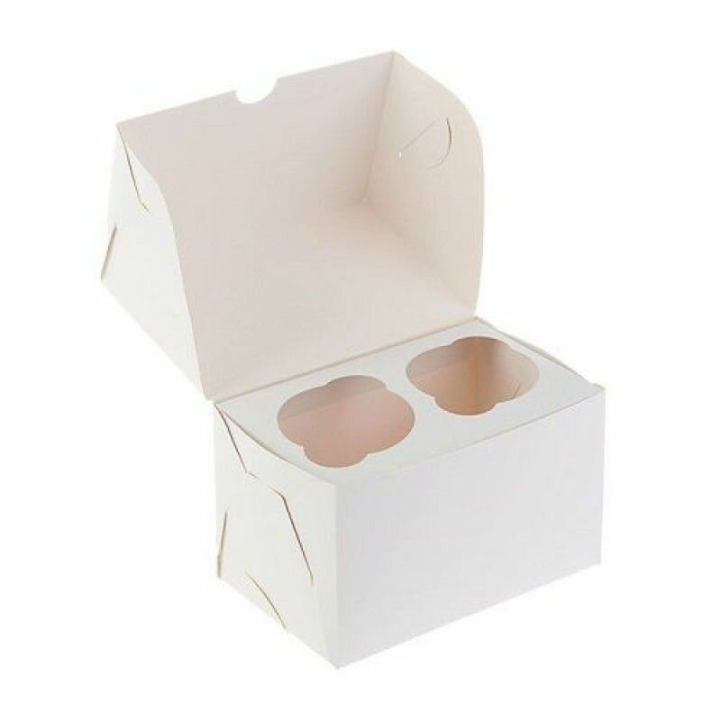 Упаковка картонная для капкейков без окна 100х160х100мм для 2шт белая уп/5шт