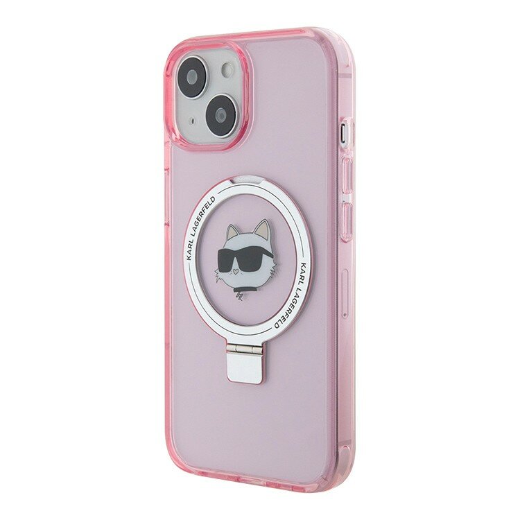 Karl Lagerfeld чехол с подставкой для iPhone 15, NFT Choupette head (MagSafe) пластик розовый