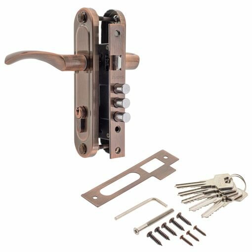 Замок врезной AVERS 61,5 мм, медь, 3 ригеля, цилиндровый, английский ключ (1023/60-AC)