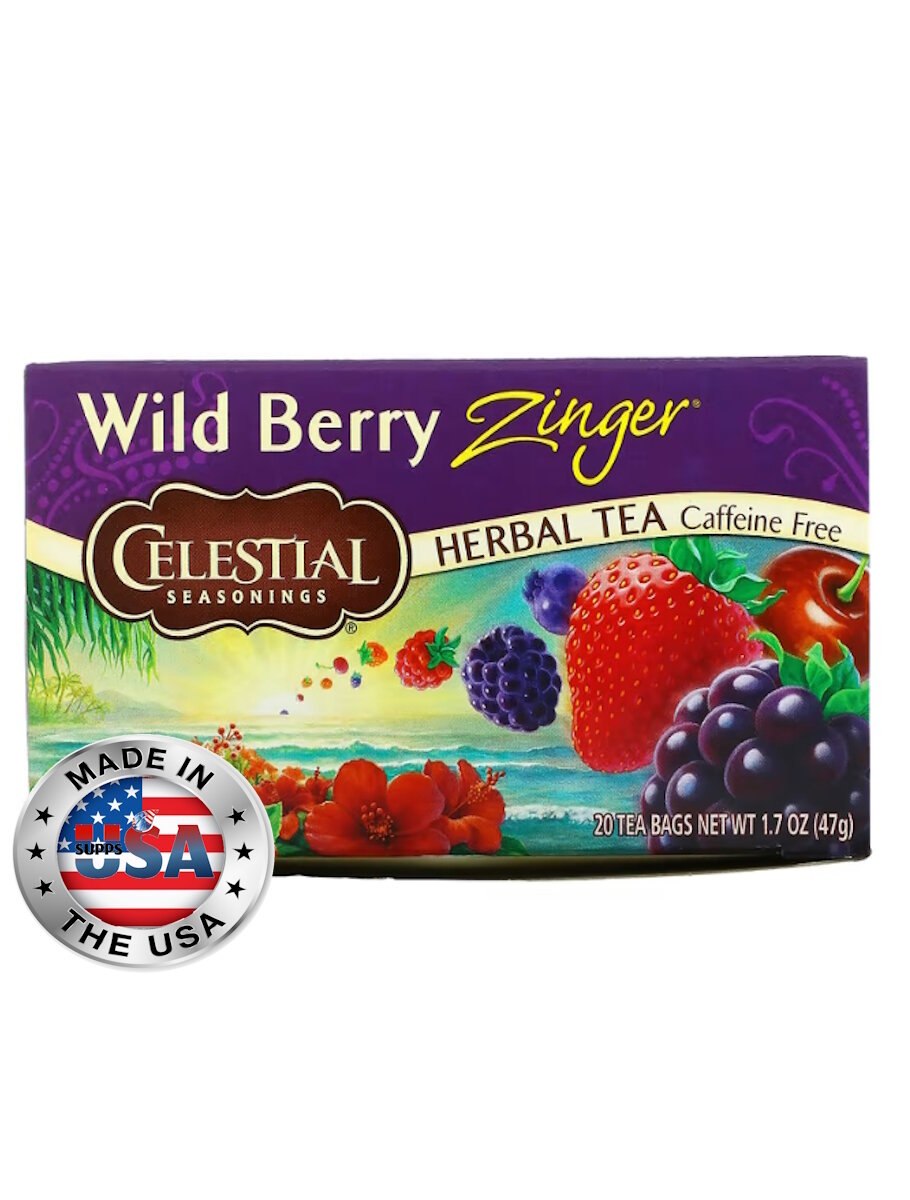 Celestial Seasonings, Травяной чай, Без кофеина, Лесная ягода Зингер, 20 чайных пакетиков (47 г)