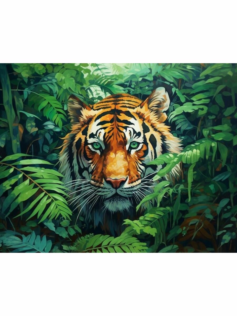 Картина по номерам тигр в джунглях 40х50