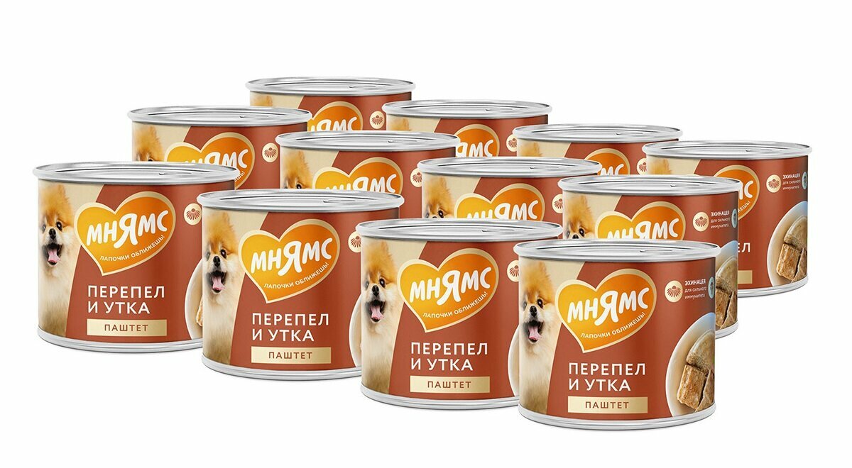 Мнямс Паштет из утки и перепела для собак всех пород «Сильный иммунитет», 200гр, 12 банок