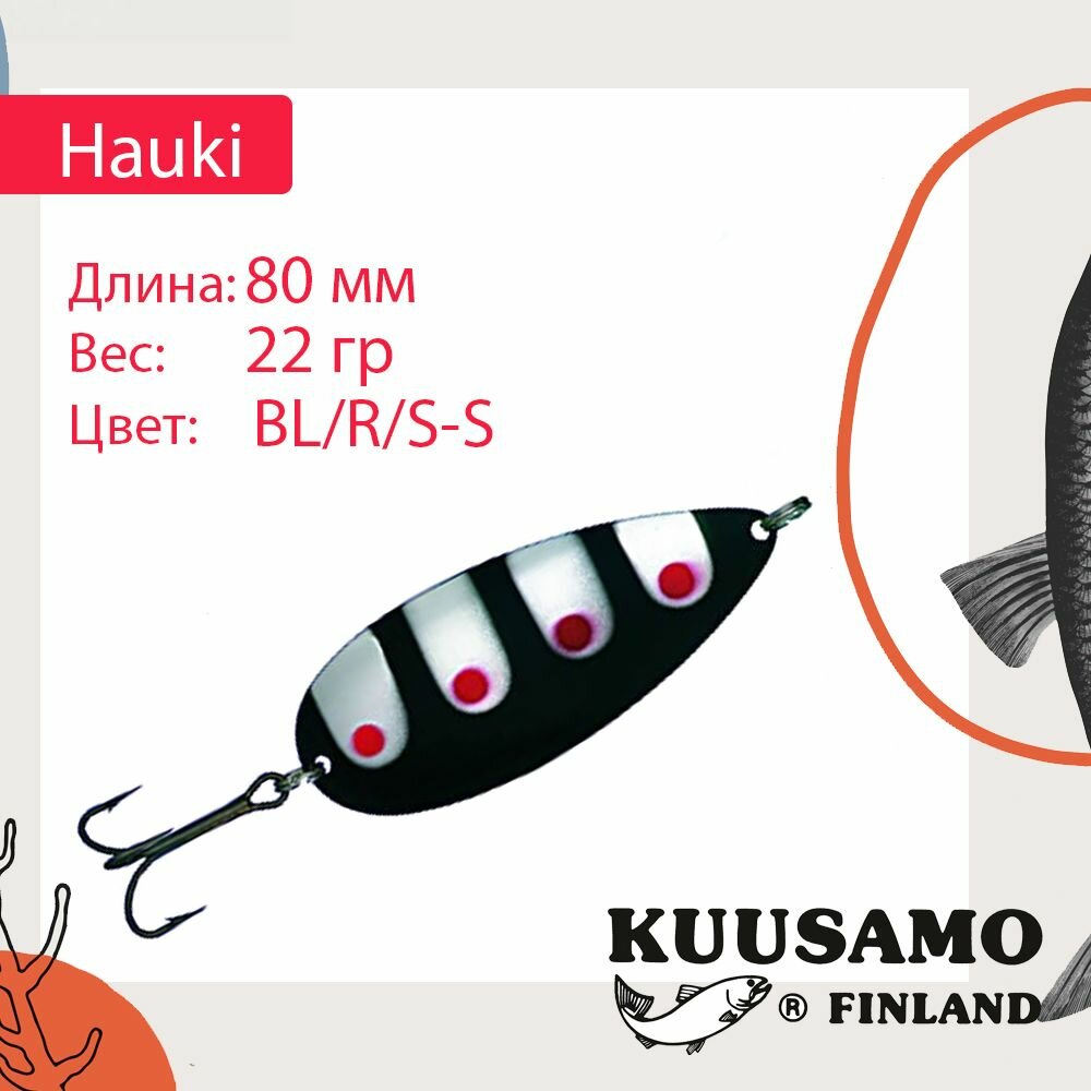 Блесна для рыбалки Kuusamo Hauki 80/22 BL/R/S-S (колеблющаяся)