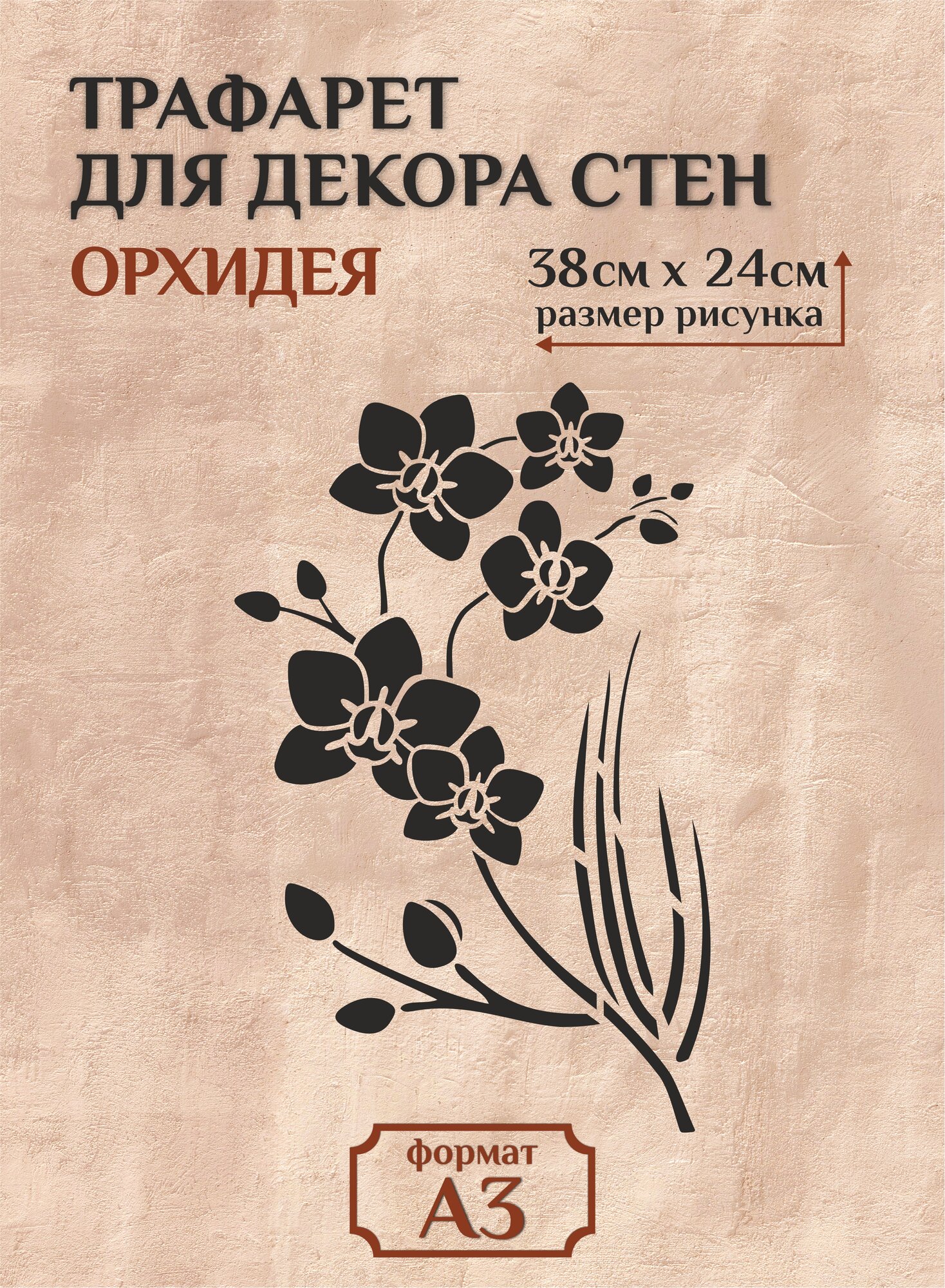 Трафарет для стен и декора большой А3 (42х29,7см) орхидея
