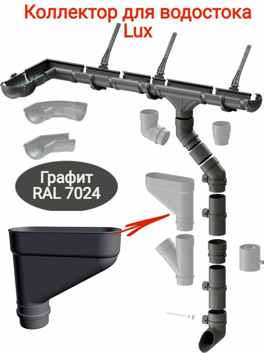 Коллектор для водостока Docke Lux, графит, 1шт.