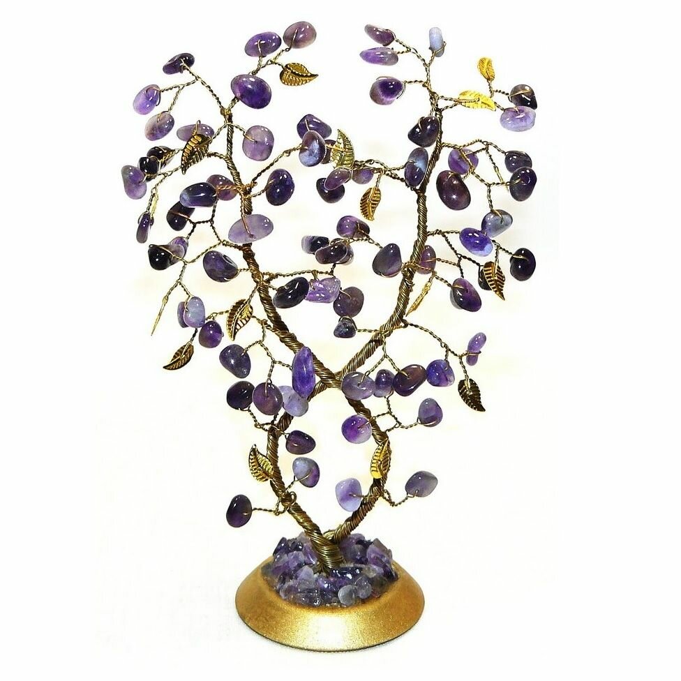 Дерево счастья (Мелодия весны) аметист с гальваническим золотом, 17х9 см