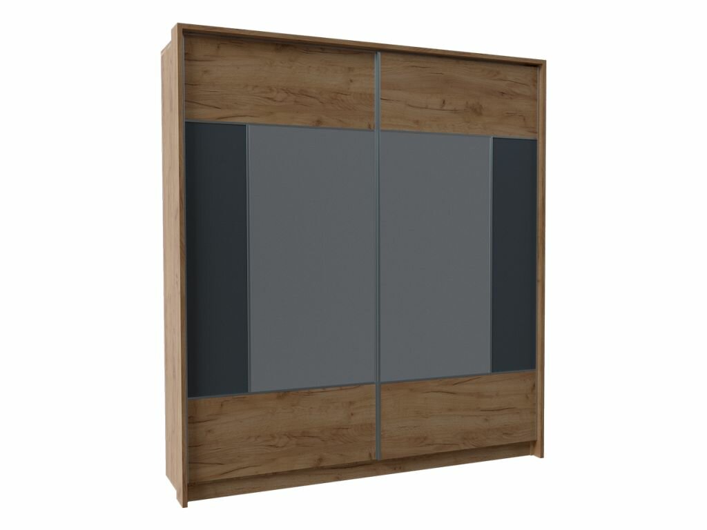 Модуль Спальни либерти Шкаф-купе 1800 механизм РКМ-70 Дуб Крафт Золотой / Антрацит ширина 184.4 см высота 222.2 см ЛДСП напольный с полками со штангой с ящиками для спальни