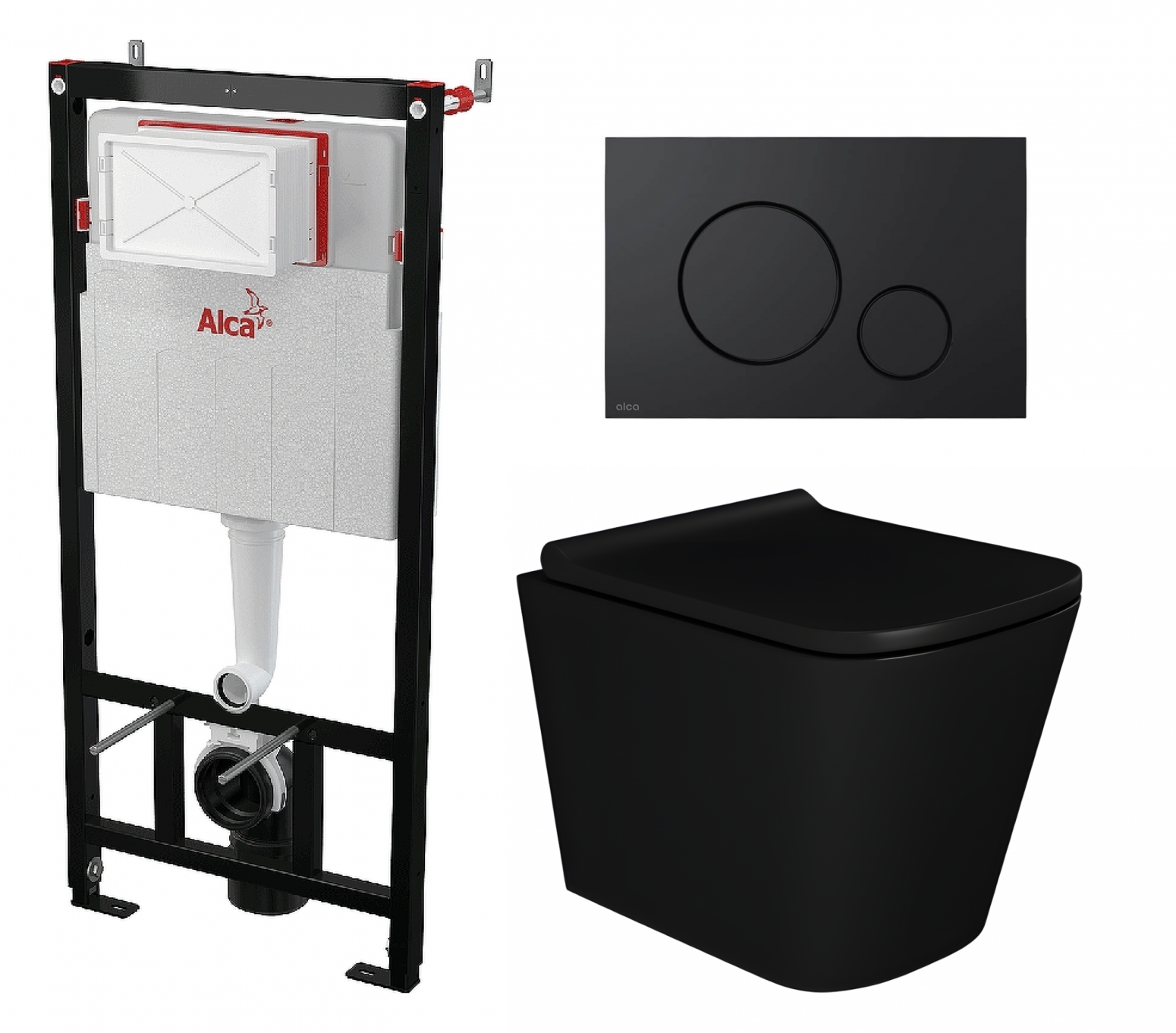 Комплект 3 в 1 инсталляция AlcaPlast AM101/1120-4:1 RU M678-0001 + Унитаз подвесной Enio Binario BL черный EN4180225 + кнопка черная матовая
