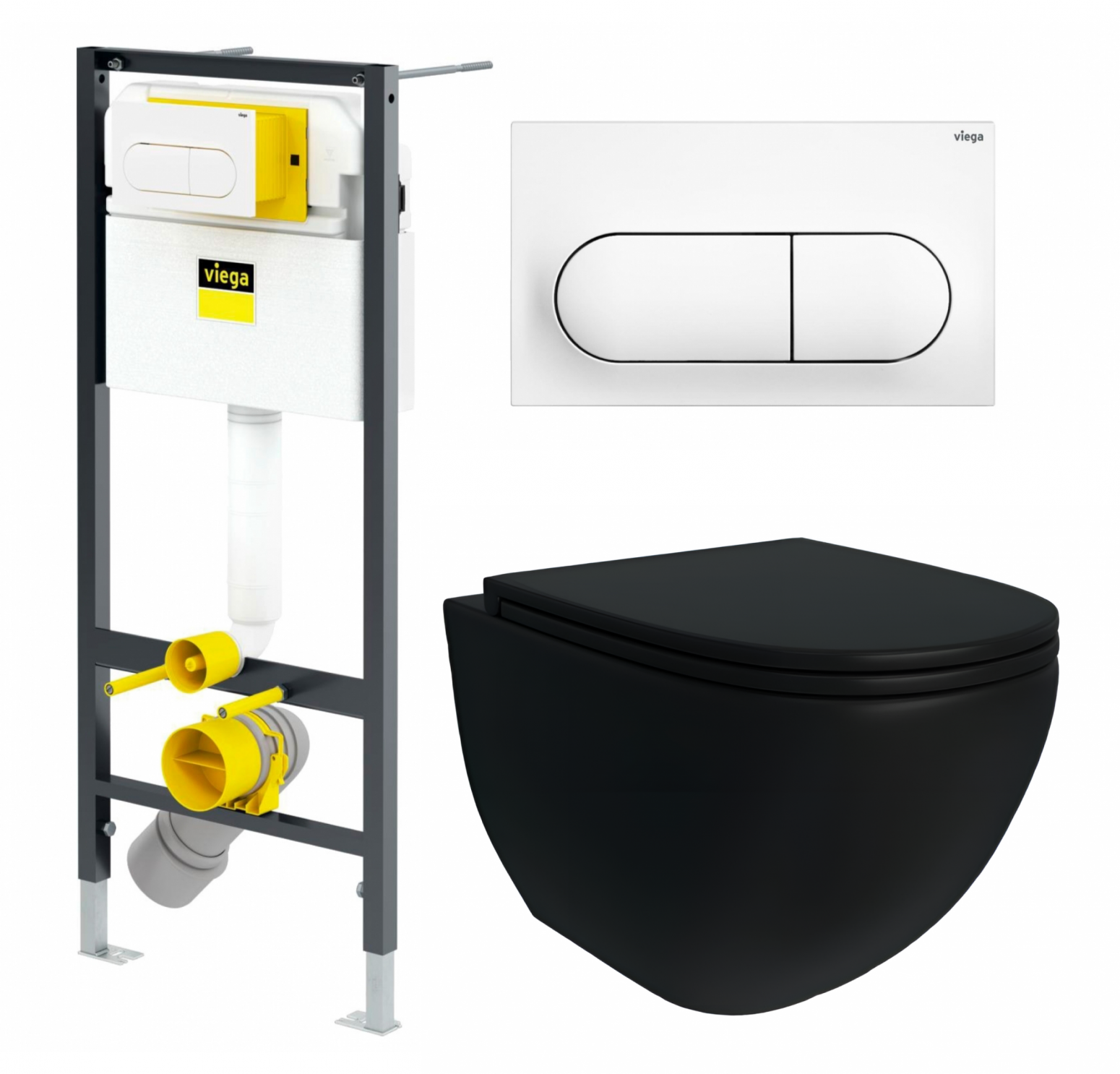 Комплект 3 в 1 инсталляция Viega Prevista 8524.11 + Унитаз подвесной Enio Unico BL черный EN4105055 + кнопка белая
