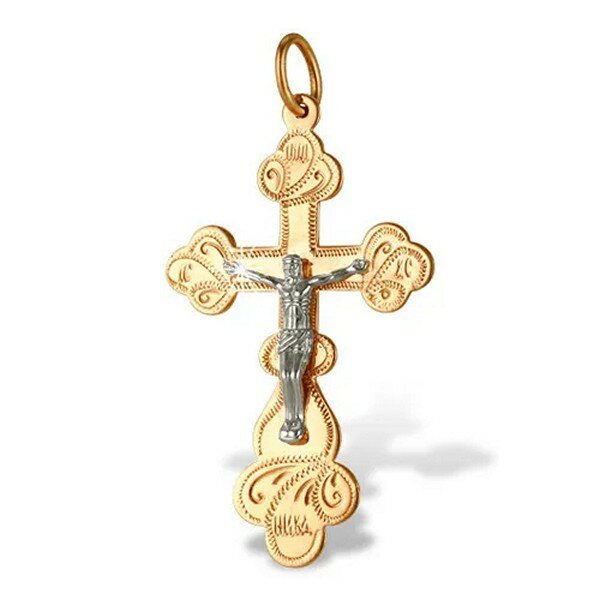 Крестик, красное золото, 585 проба, родирование