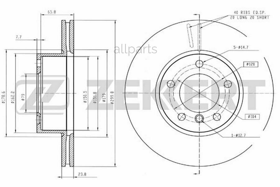 ZEKKERT BS-5258 Диск торм. перед. BMW 1 (E81 E82 E87 E88) 03- 3 (E90-E93) 04- Z4 (E89) 09-