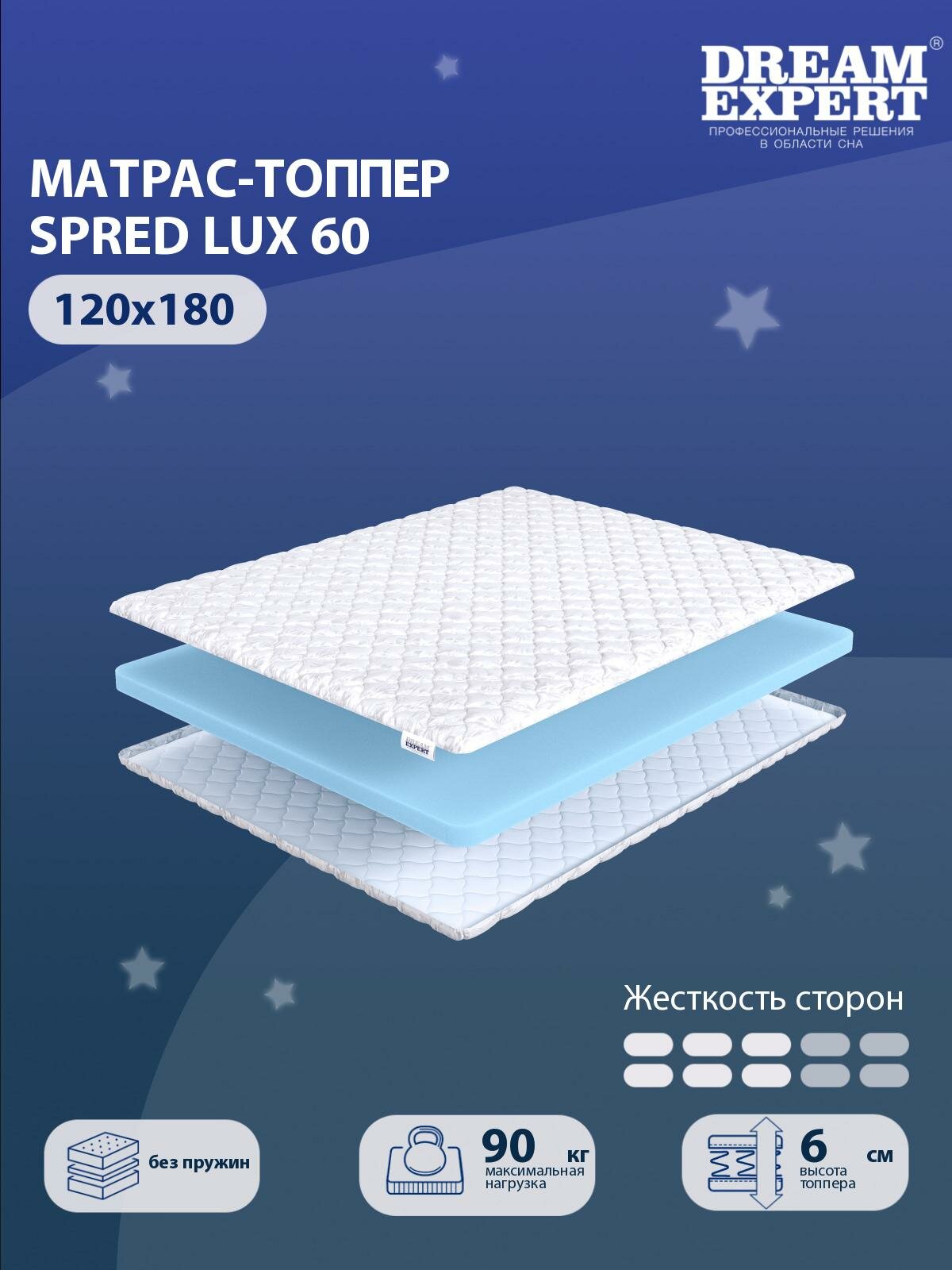 Матрас-топпер DreamExpert Spred Lux 60 тонкий матрас на диван или кровать 120x180