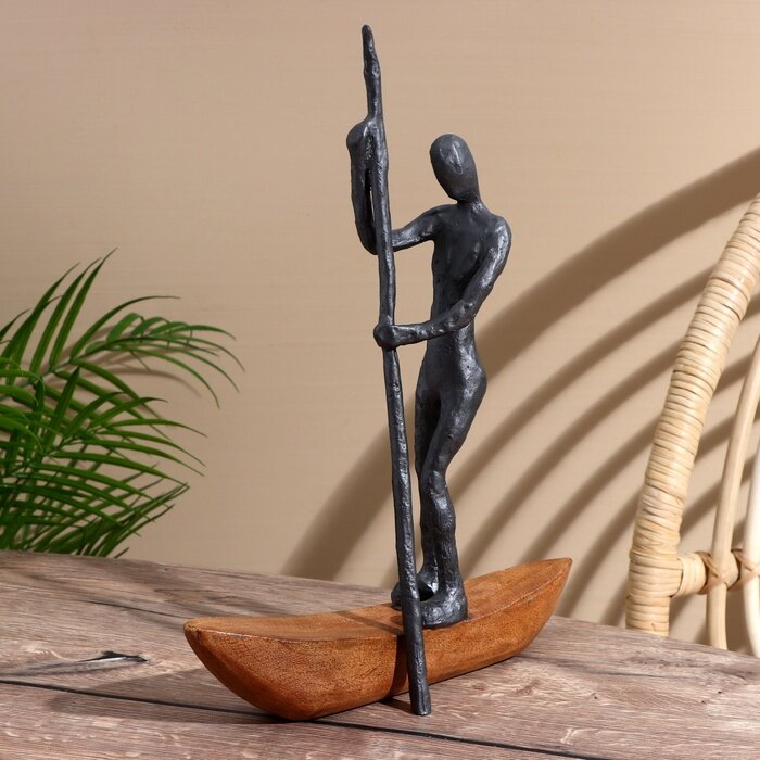 Сувенир Лодочник, 28×9.5×37.5 см, полимерная смола, манговое дерево