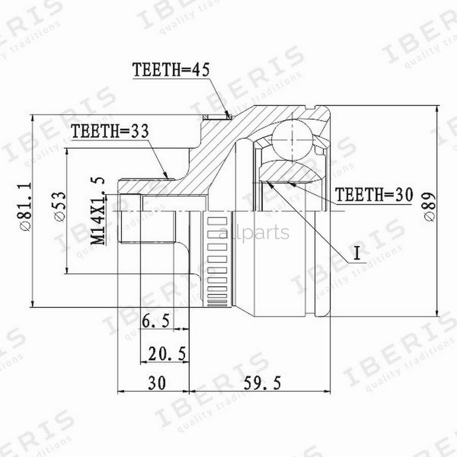 IBERIS IB6062 ШРУС наружный (30Х53Х33, ABS=45T) VW PASSAT B5 (3B_) -00/SKODA SUPERB I (3U4) -08/AUDI A4 B5 (8D_) -01