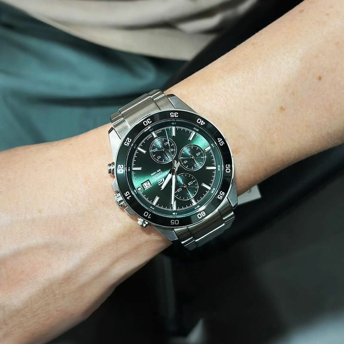 Наручные часы CASIO, зеленый, серебряный — фото 1