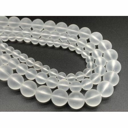 Каменные бусины, Горный Хрусталь, шарик гладкий, матовый, 6 мм, длина нити 38 см, около 63 бусин