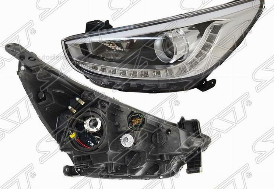 SAT ST22111S2L Фара Hyundai Solaris 10-14 (Слева/ Галоген/ ДХО/ под электрокорректор)