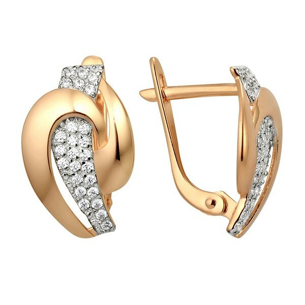 Серьги, красное золото, 585 проба, фианит