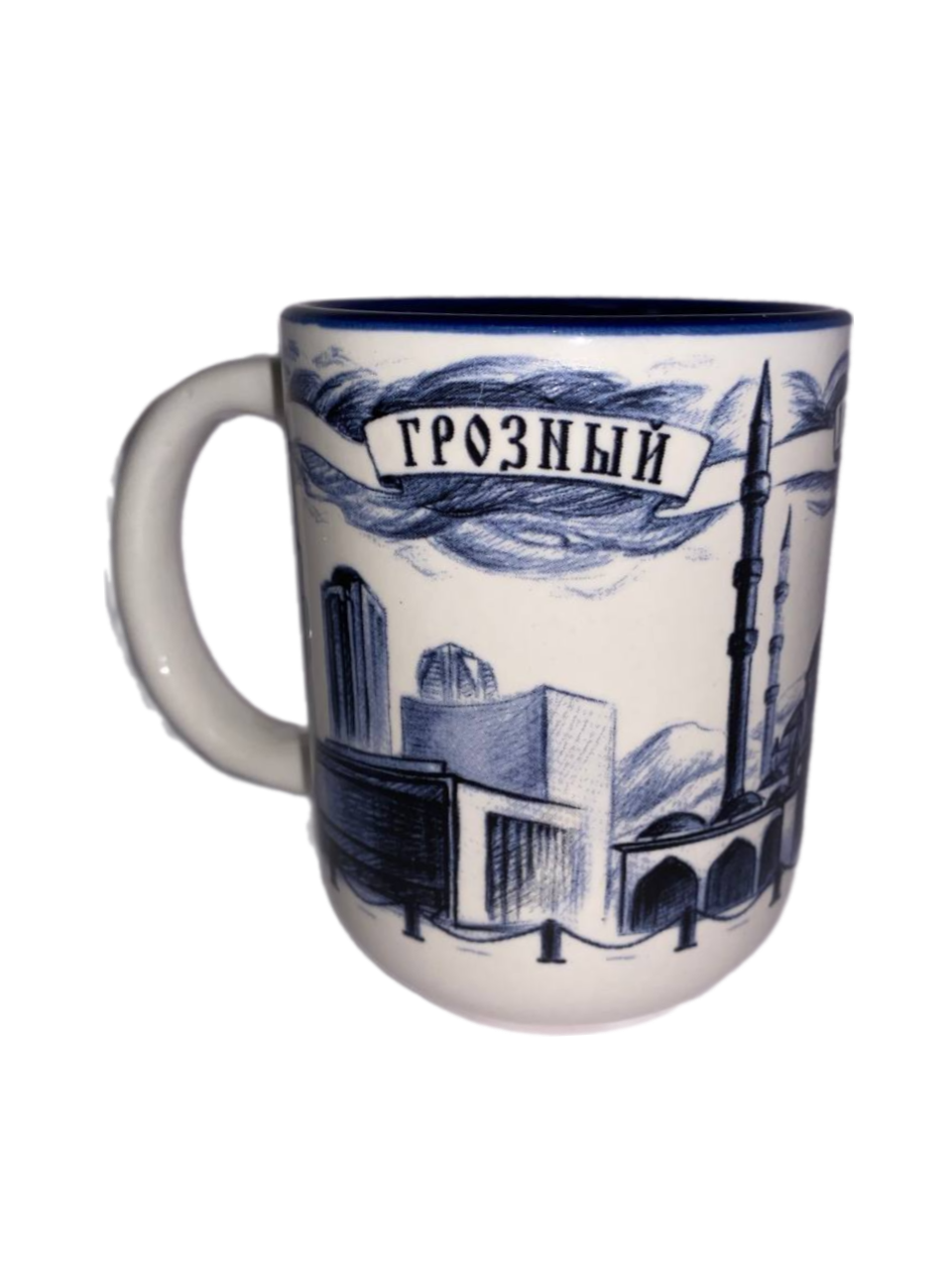 Кружка "Грозный" 300 мл, белая с синей росписью, керамика, фарфор, с ручкой, с декором