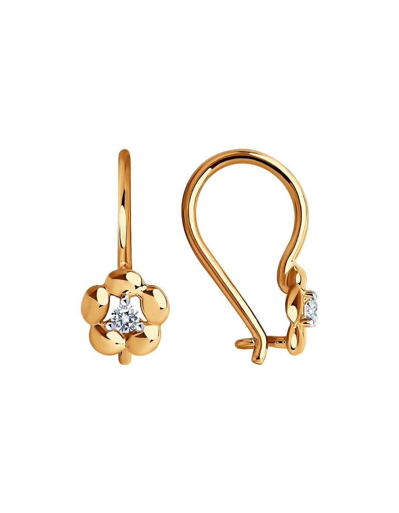 Серьги, красное золото, 375 проба, фианит