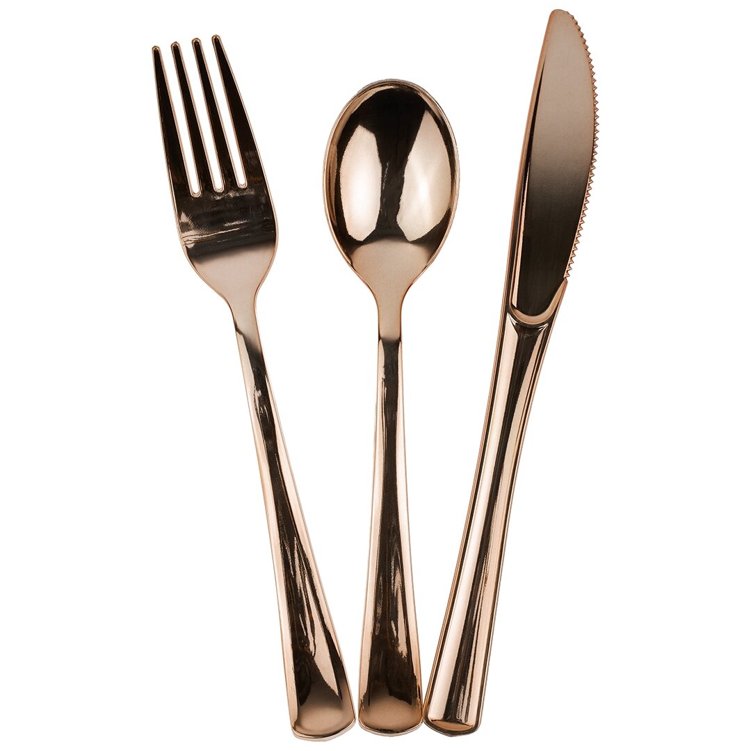 Набор столовых приборов, Вилки, Ложки, Ножи: 3 х 6 шт, Розовое Золото, металлик, 18 шт.