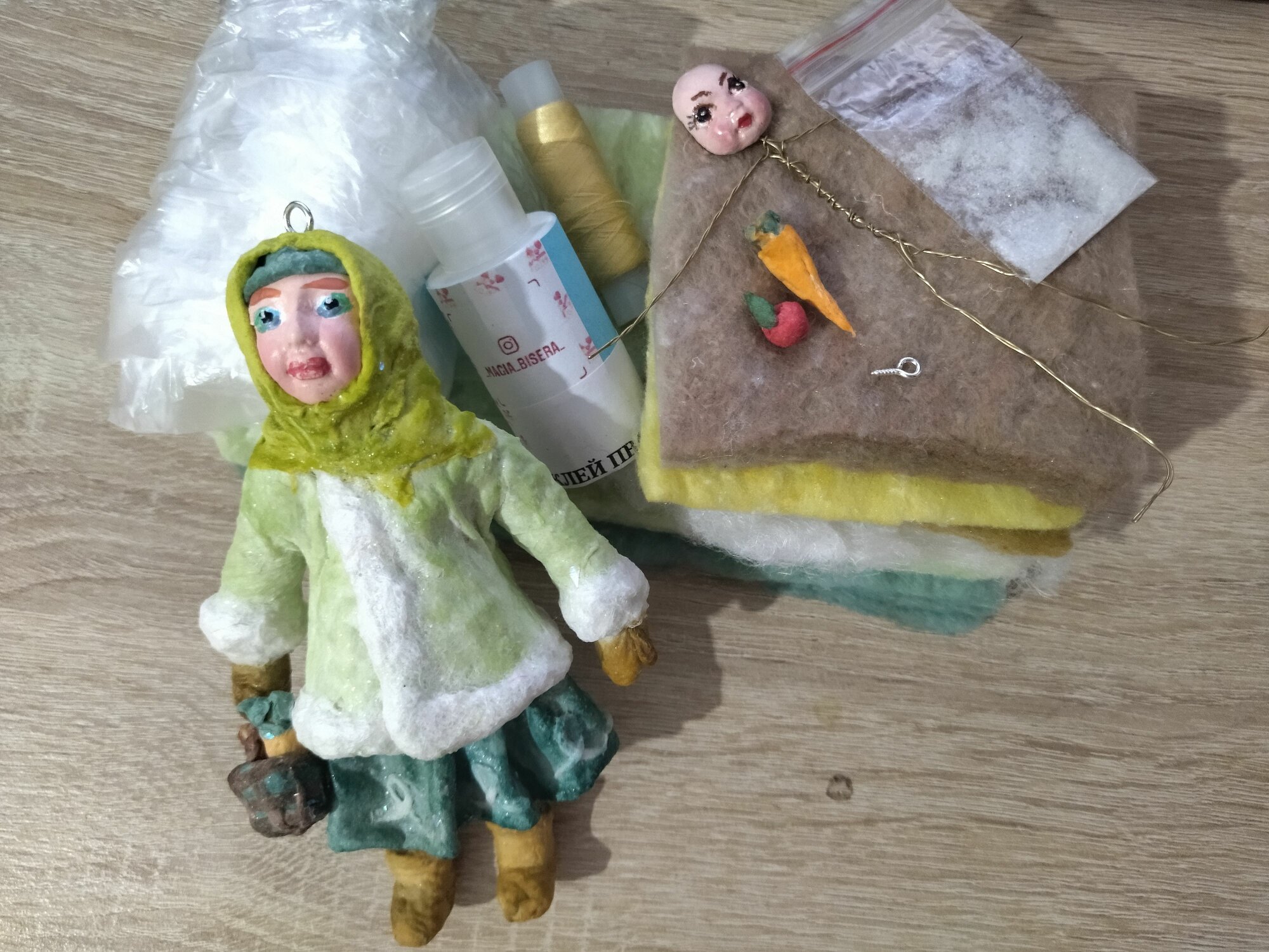 Набор для творчества, создания ватной елочной игрушки, куклы, рукоделие, 15 предметов, "Крестьянка с корзинкой", в картонной упаковке