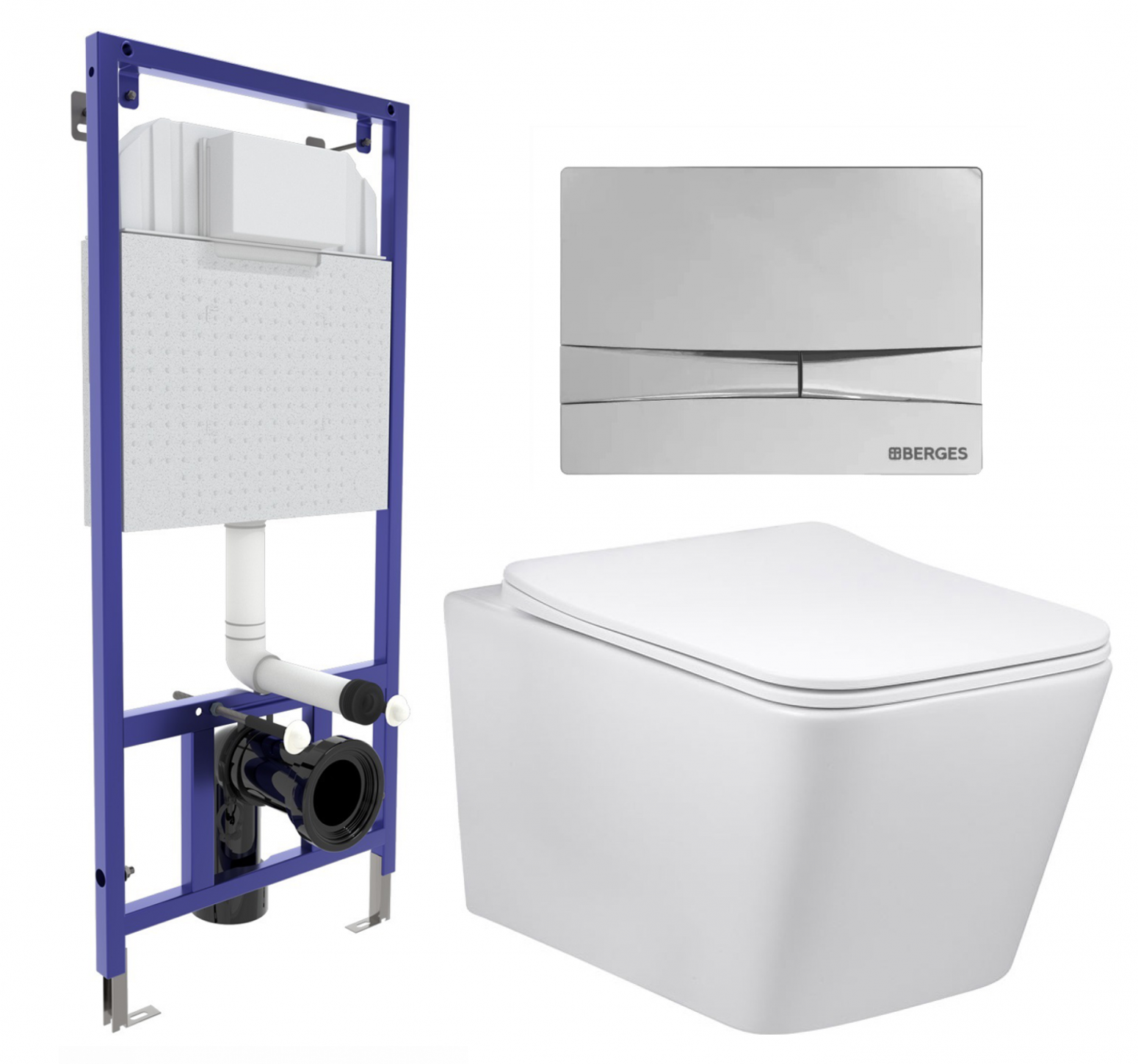 Комплект 3 в 1 инсталляция Berges Wasserhaus Novum 040253 + Унитаз Vincea Q-Line VT1-12 + кнопка хром