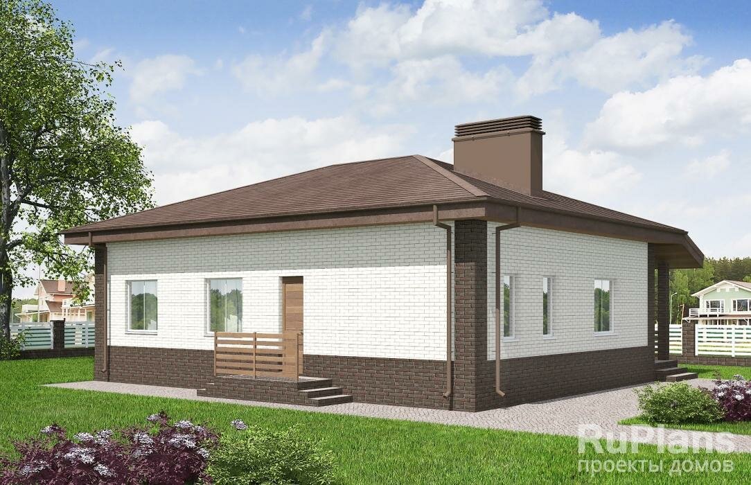 Одноэтажный дом с террасой (91 м2, 11м x 13м) Rg5876