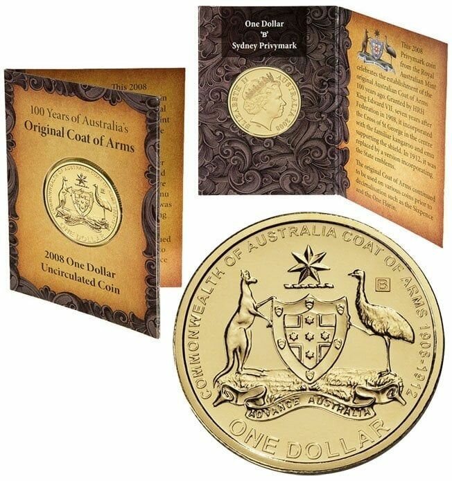 Австралия 1 доллар, 2008 100 лет первому гербу UNC