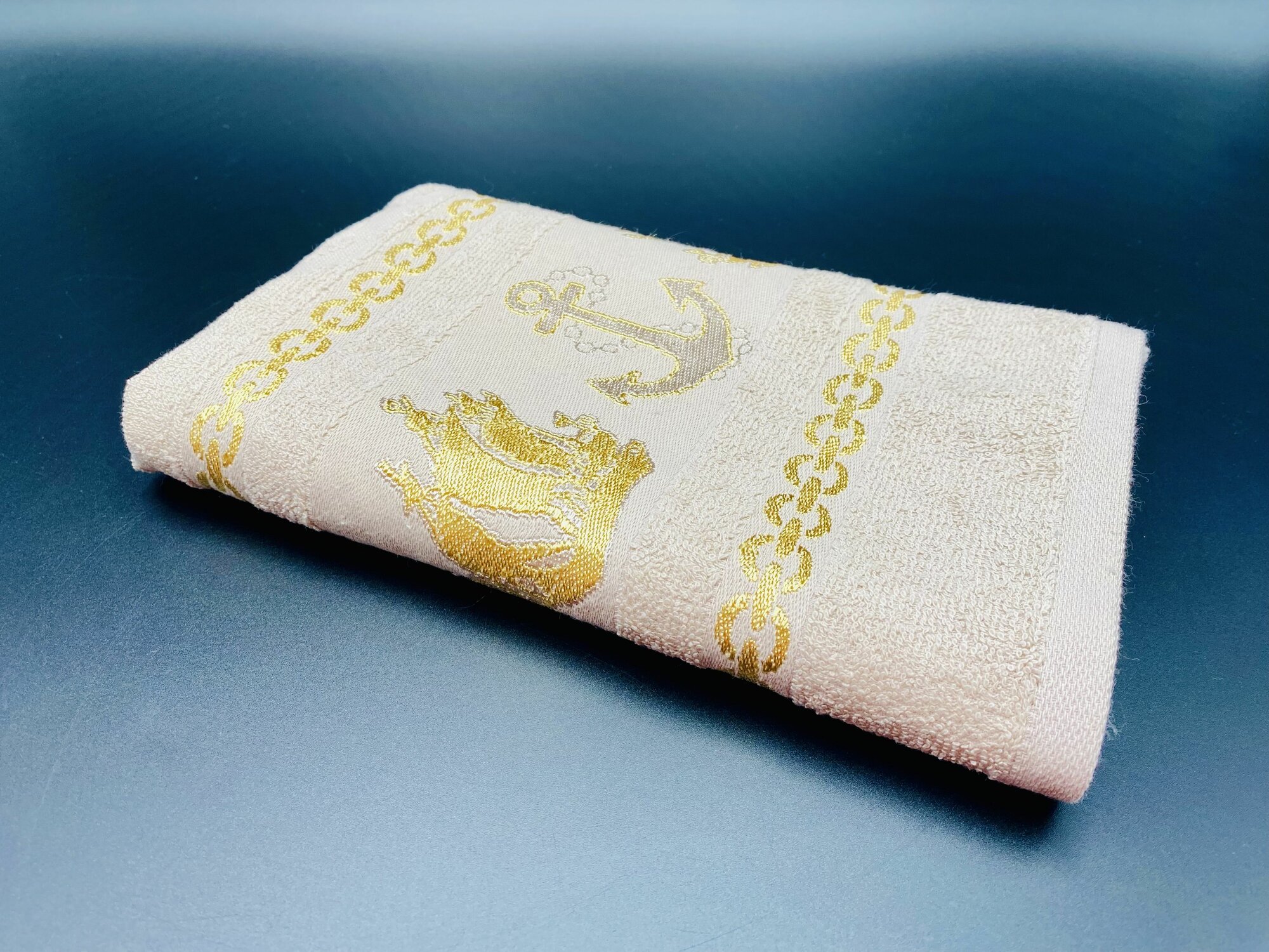 Полотенце махровое банное, для ванны, для пляжа, для бассейна, в подарок Пристань Светло-Бежевое 70*140 см