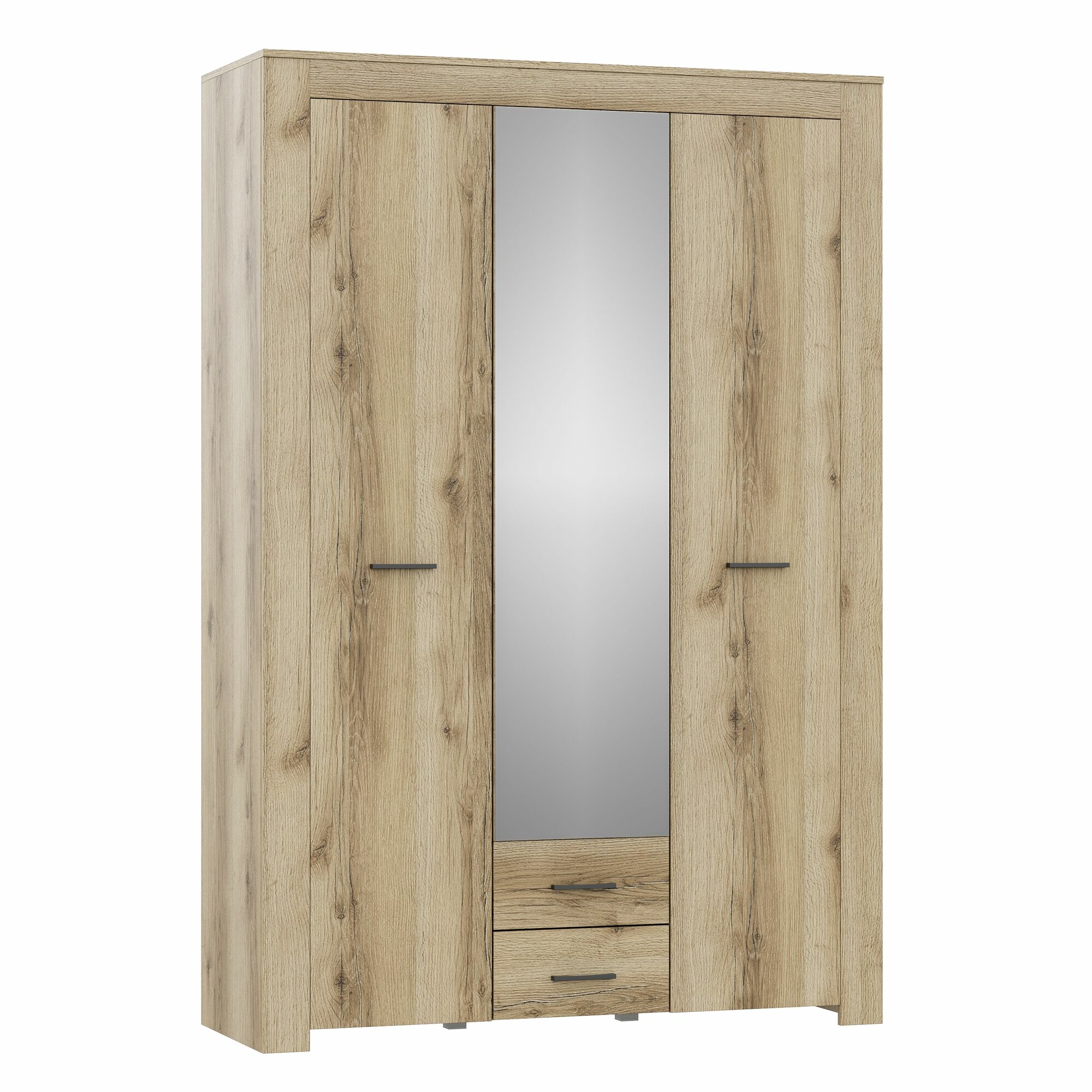Шкаф трехстворчатый Квадро от Астрид-Мебель с зеркалом, штангой, полками и 2 ящиками 140х50х206см. Цвет Дуб Делано светлый