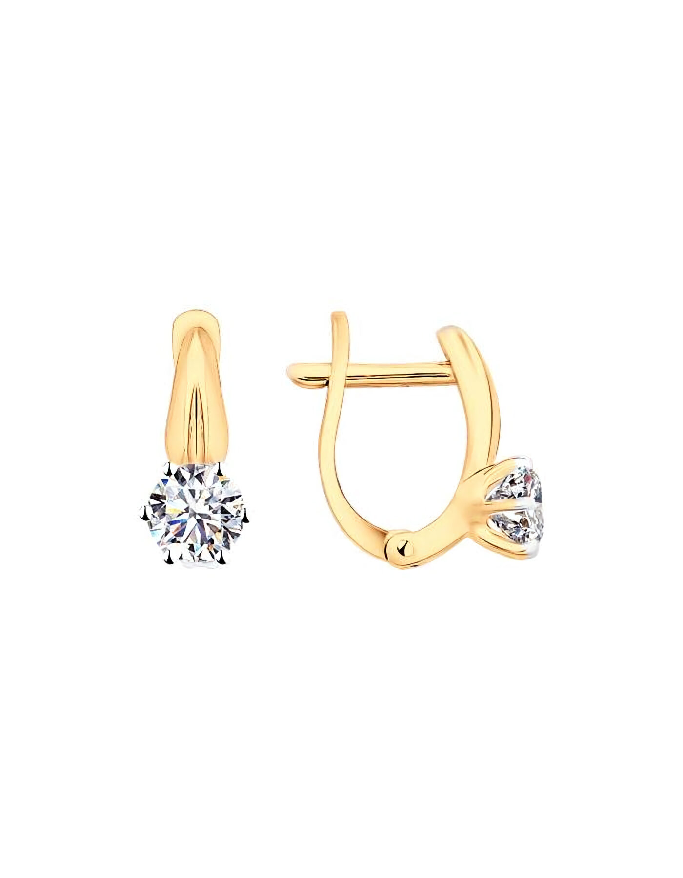 Серьги, серебро, 925 проба, золочение, фианит