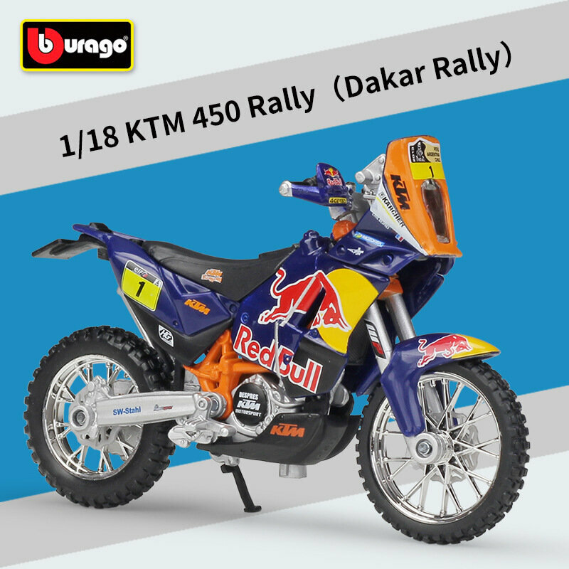 Модель мотоцикла 1:18 из сплава KTM 450 RALLY для Дакар-Ралли, официальная реплика 1-го места