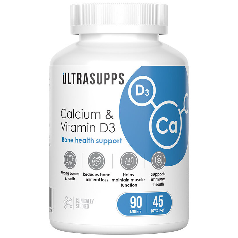 БАД UltraSupps "Calcium & Vitamin D3", 1000мг кальция, 20мкг витамина D3, 90шт