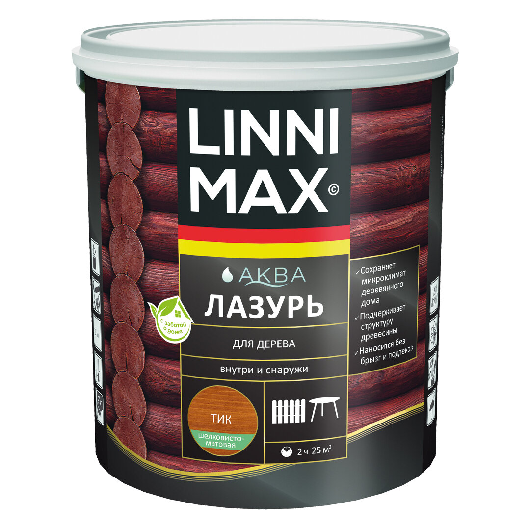 Аква Лазурь LINNIMAX для защиты дерева, акриловая, лессирующая, полуматовая 2,5л тик