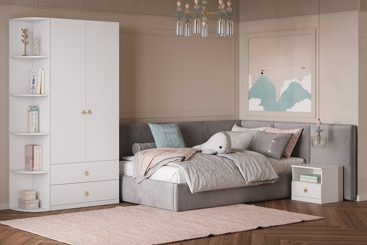 Детская стенка МебельЛэнд24 Скарабей Mini - 2 Белый 175x52x210 со шкафом с тумбой