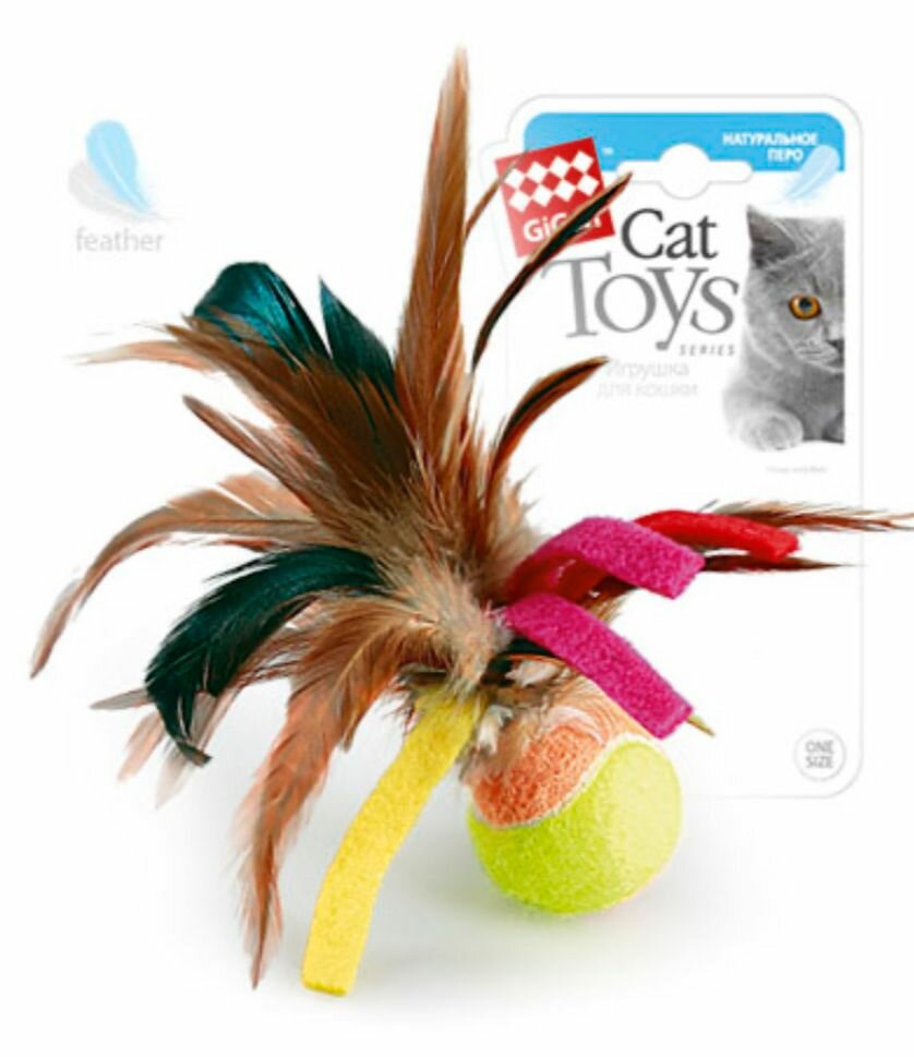 Gigwi игрушка для кошек мячик с перьями 6см, серия CATCH & SCRATCH