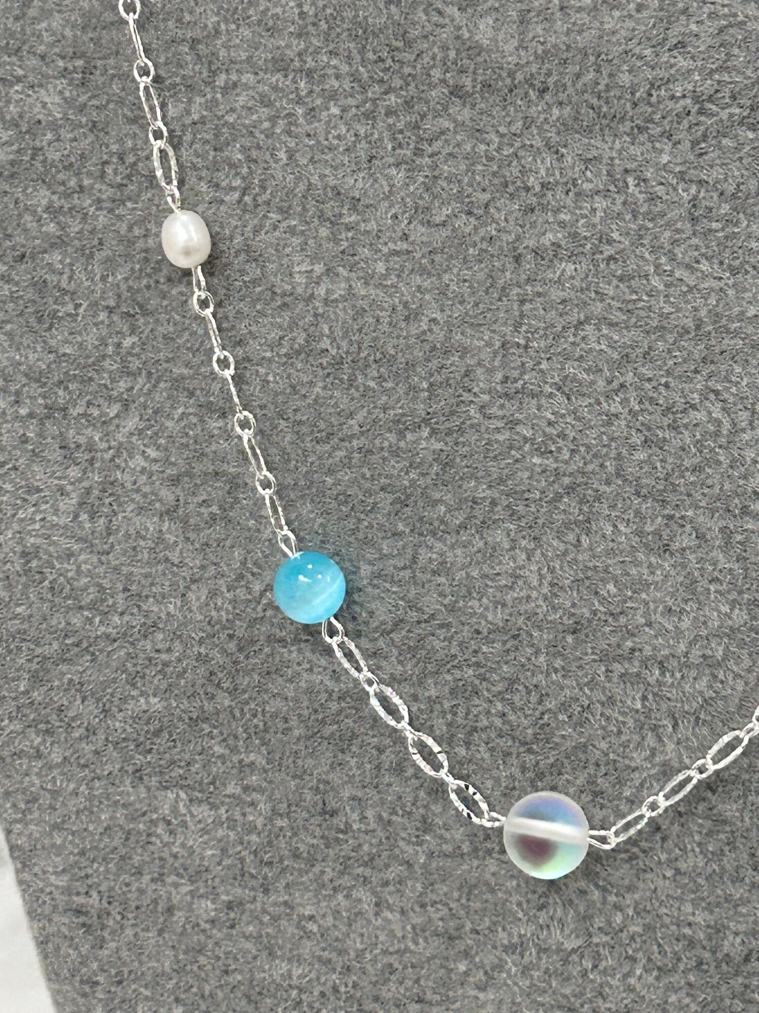 Колье, жемчуг пресноводный, кошачий глаз