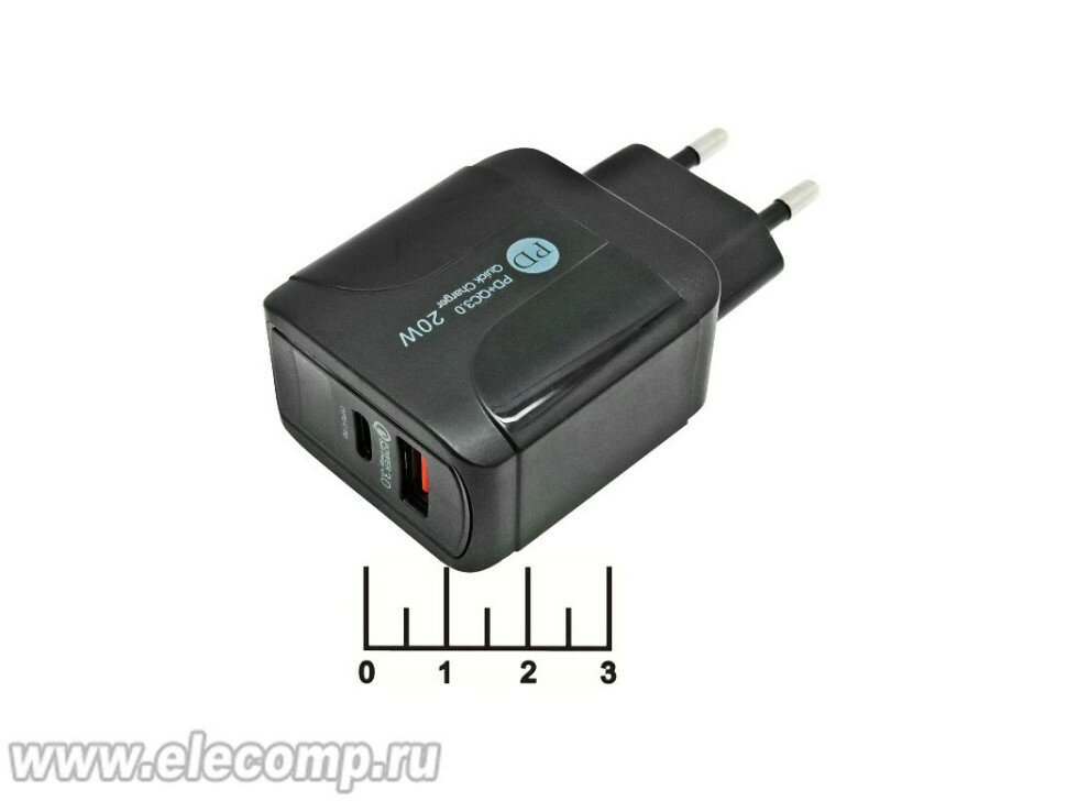 Сетевое зарядное устройство USB + Type C 5V 4A/9V 2.22A/12V 1.7A QC-3.0 20W KEKE-PD001