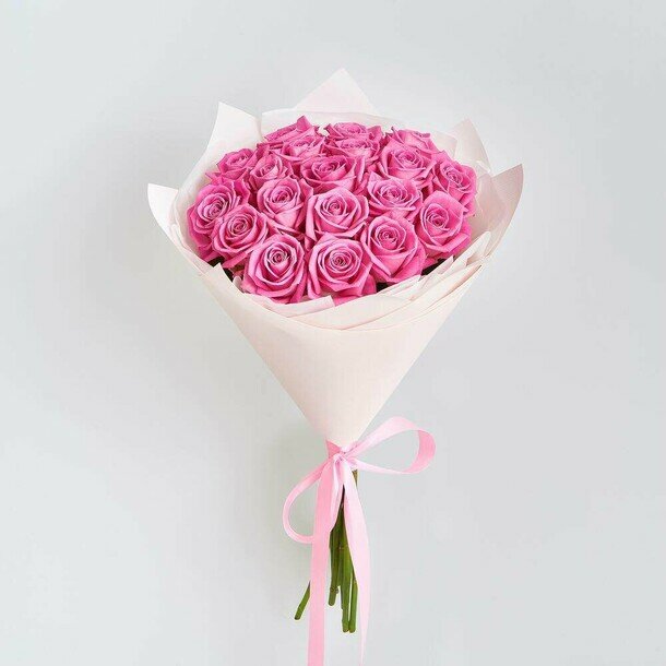 Букет Well Flowers "Весенние розы", 21 розовая роза, XXL, букет свежих цветов