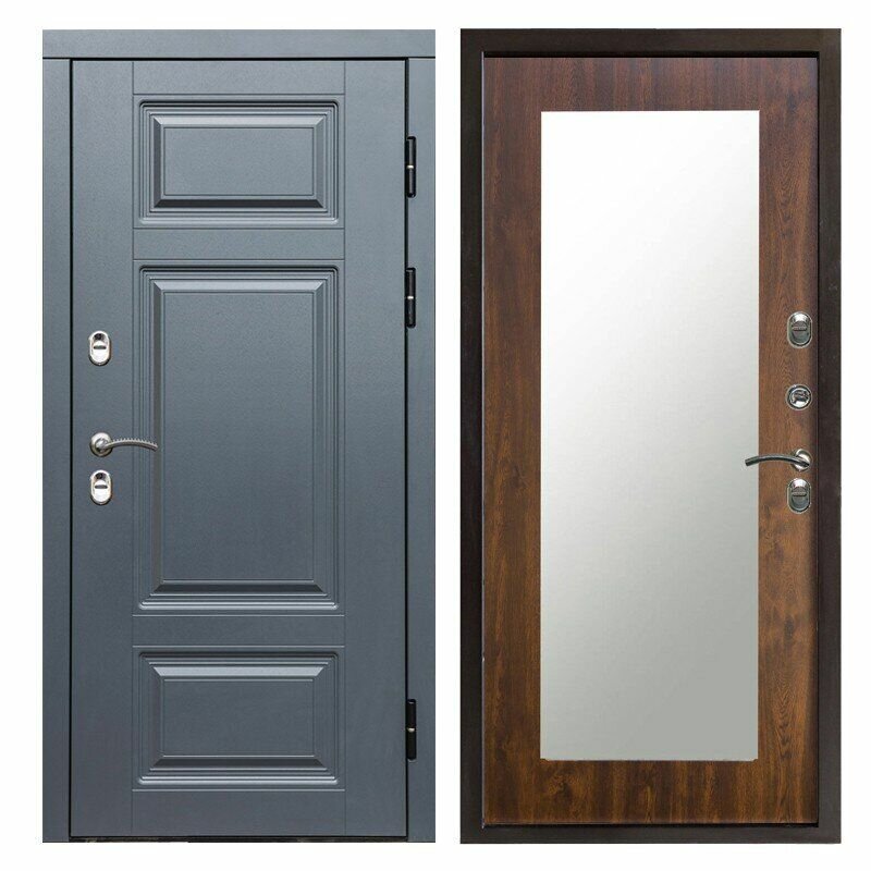 Дверь входная металлическая с терморазрывом Сибирь термо премиум с зеркалом дуб Paputin's Doors 860 х 2050 мм Правая