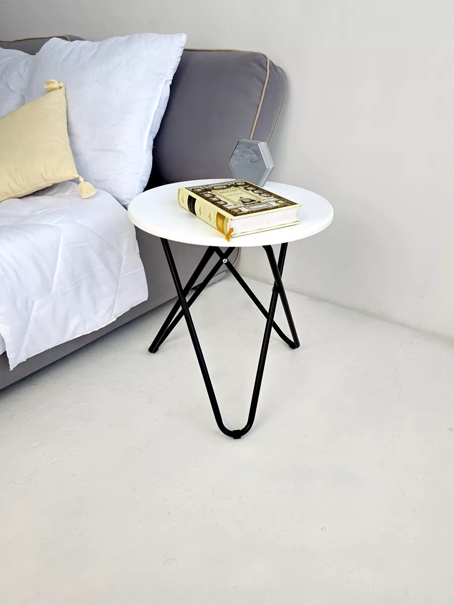 Столик журнальный Steel Forms Steel Home, круглый, лмдф/металл, нагрузка до 15 кг, белый, чёрный