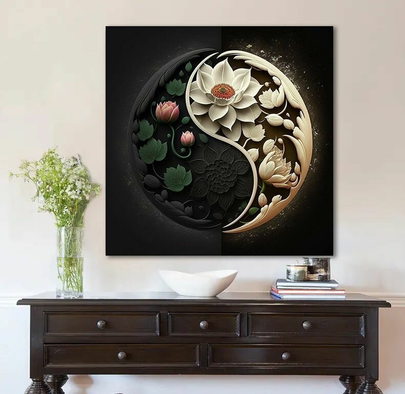 Картина от ВсеКартины. Тут "Инь Янь / Дракон", 50x50 см, холст, дерево, на подрамнике, крепление "крокодил"