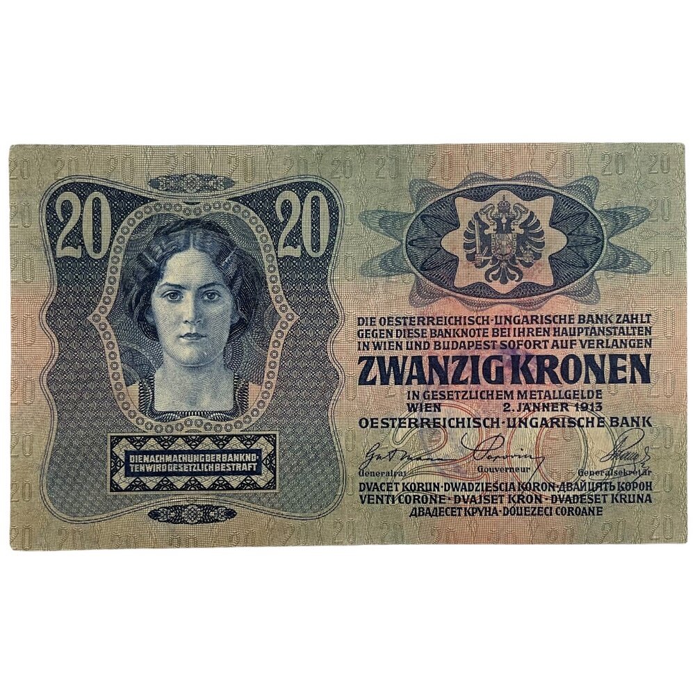 Австрия 20 крон 1913 г. (Надпечатка Венгрии) (Серия 2237)