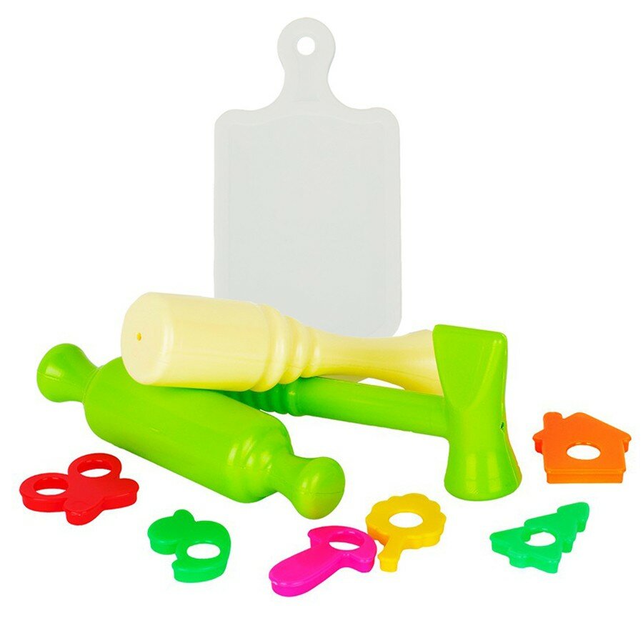 Набор посуды "Кухонный" 10 предметов игровой / толкушка + доска + молоток + скалка + формочки / пластик, для детей от 3 лет