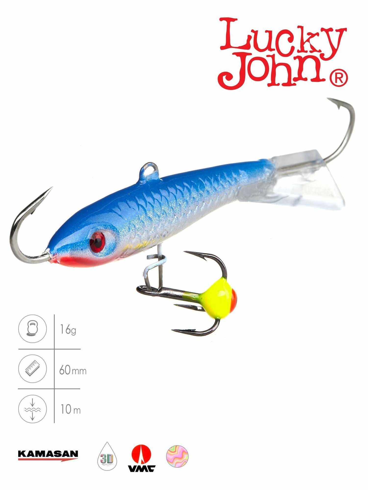 Балансир для рыбалки lucky john CLASSIC 6 с тр. 60мм/15H блистер, зимние снасти рыболовные с крючком, приманка силиконовая